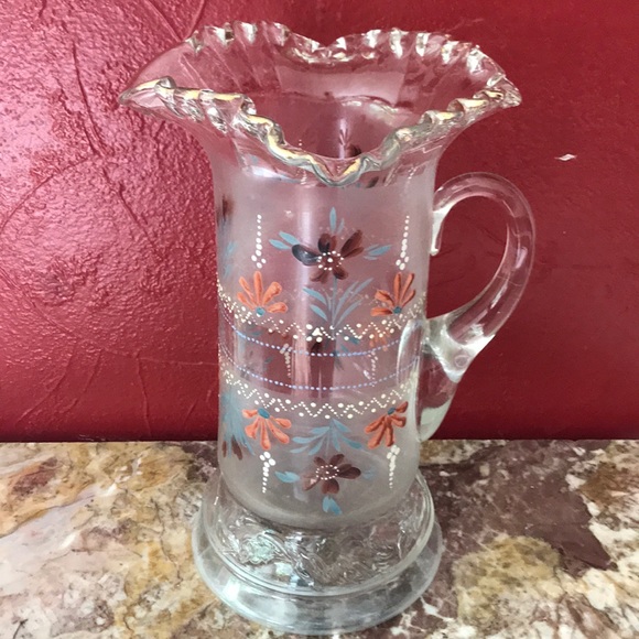 Vintage | Dining | Vintage Victorian Glass Pitcher Gold Ruffled Rim ...